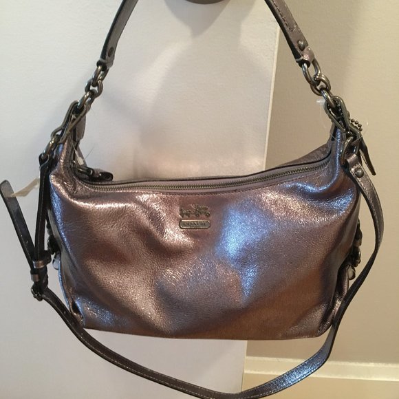 Coach | Bags | New Coach Metallic Silver Leather Handbag | Poshmark